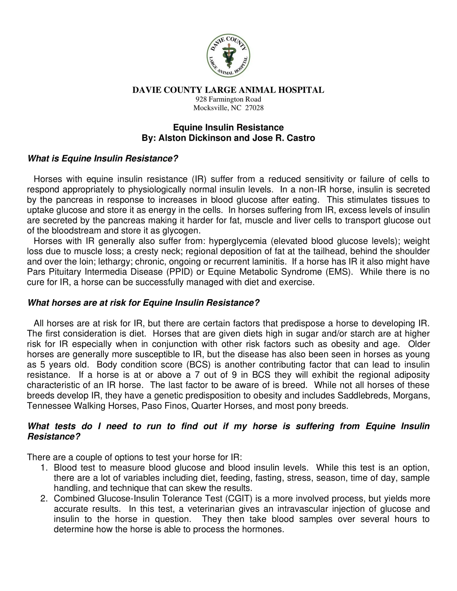 Equine Insulin Resistance | Veterinarian in Mocksville, NC | Davie ...